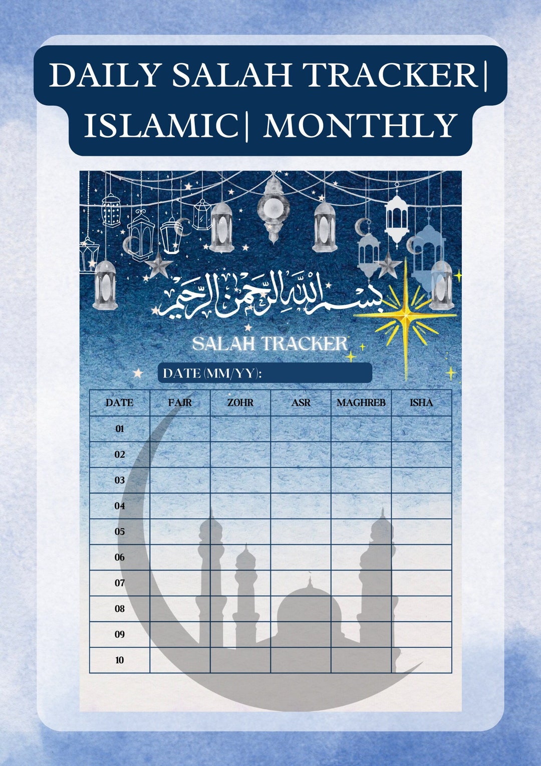 Monthly Salah Tracker Islamic| Muslim Prayer Tracker 2024| A4| Gift ...