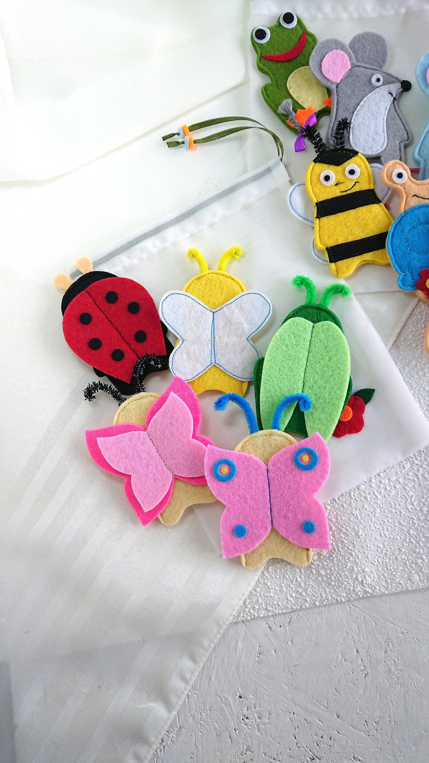 Bug Finger Puppets Set 5 Felt Insect Toys for Fun Educational Play and ...