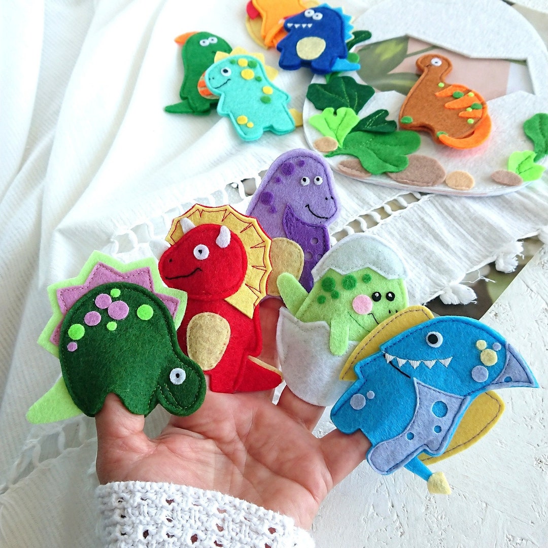 Dinosaur Finger Puppets, Felt Animals, Big Set of Dinosaurs for Play ...