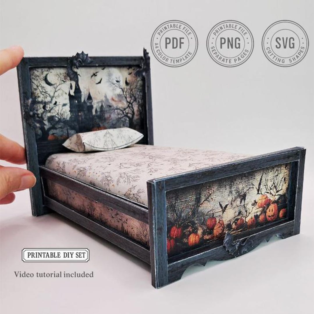 Halloween Paper Bed Template – DIY Miniature Furniture for Crafting ...