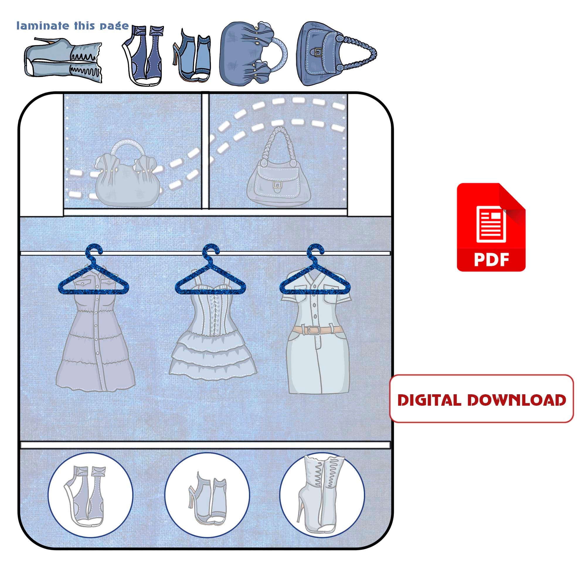 Denim Paper Wardrobe. Doll Paper Dress Up. Busy Book. Quiet Book. Cut ...