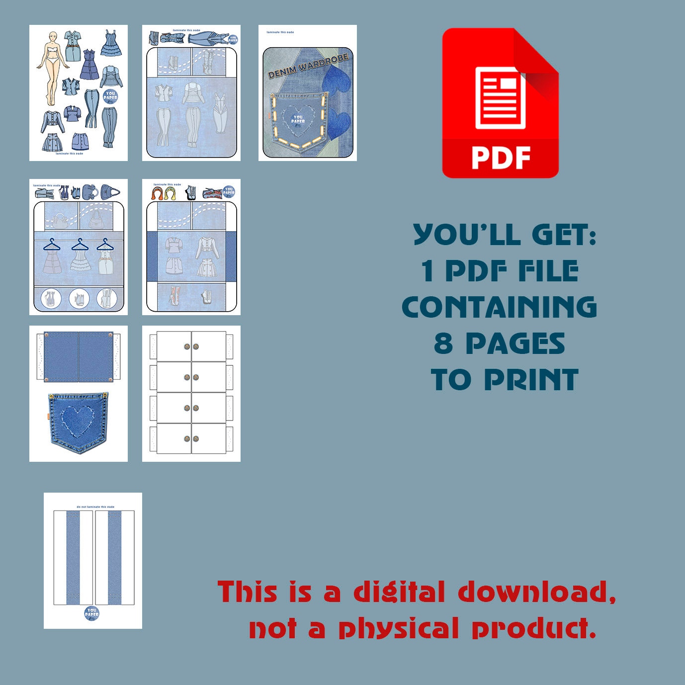 Denim Paper Wardrobe. Doll Paper Dress Up. Busy Book. Quiet Book. Cut ...