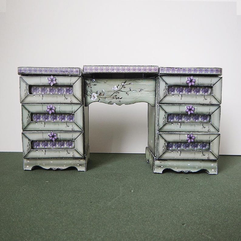 Printable Dollhouse Vanity Table Template: Miniature Paper Furniture ...