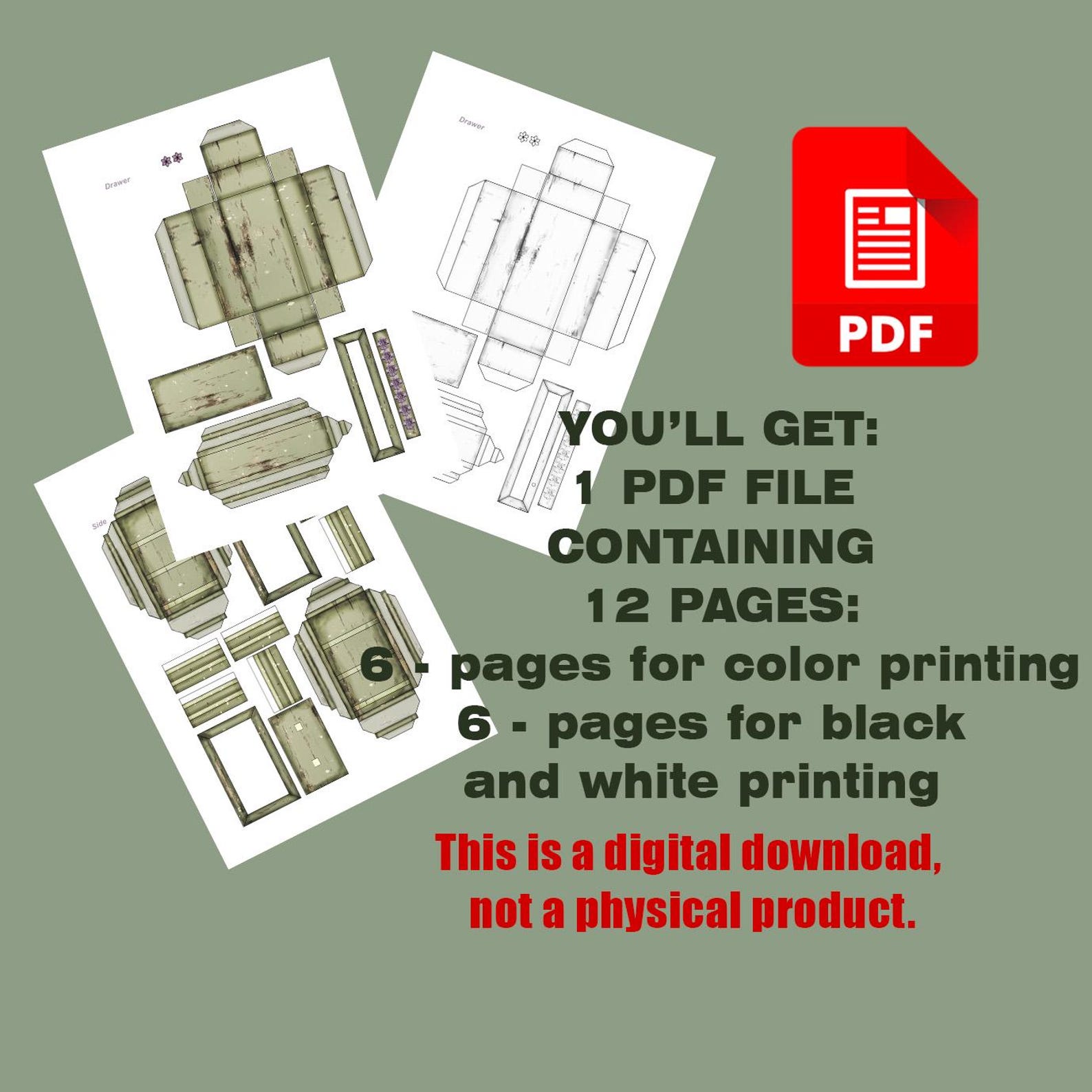 Dresser Miniature for DOLLHOUSE. Paper Templates DIY. Paper Furniture ...