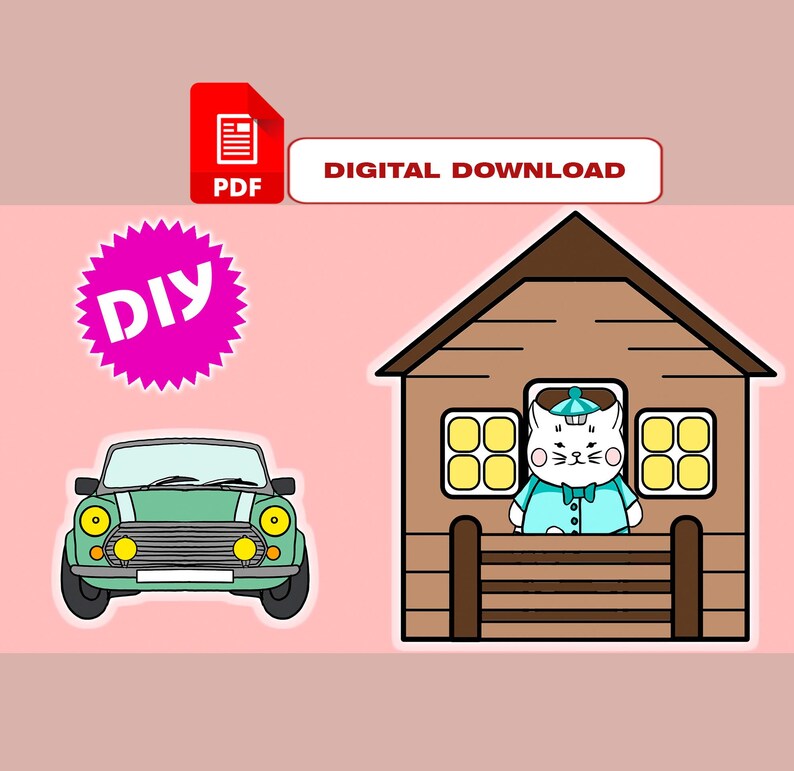 DIY Paper Cat House Quiet Book, Printable Craft Kit Activity, Instant ...