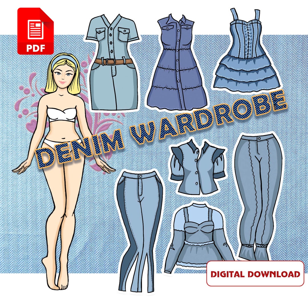 Denim Paper Wardrobe. Doll Paper Dress Up. Busy Book. Quiet Book. Cut Out Paper Doll. DIY Busy ...