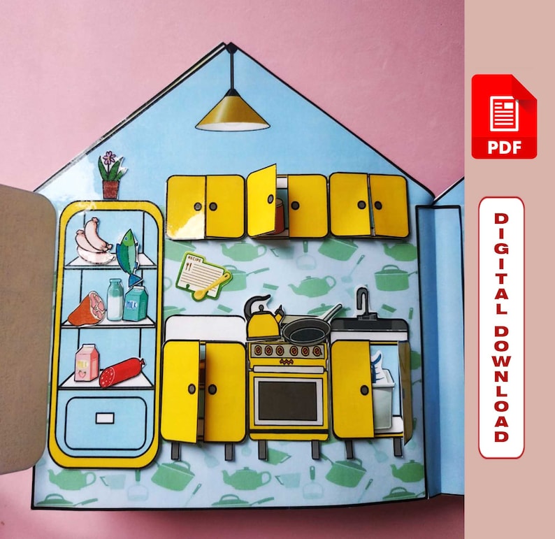 DIY Paper Cat House Quiet Book, Printable Craft Kit Activity, Instant ...