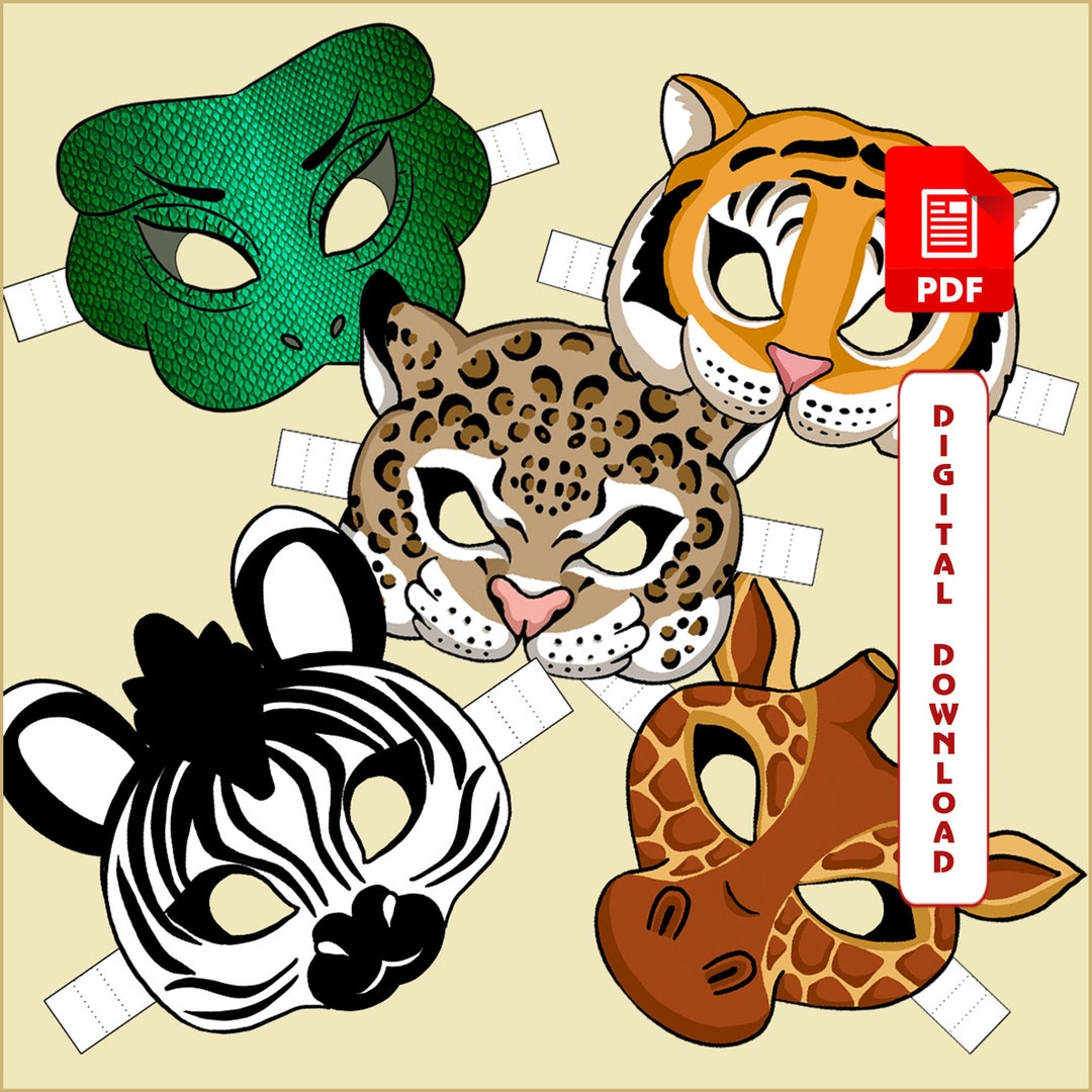 Printable Form DIY. Paper Masks. Masks for Coloring. 5 Masks - Tiger ...