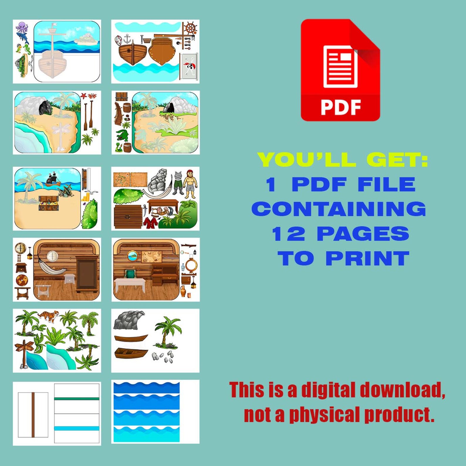Paper Pirate. Printable Pirates' Ship. Quiet Book. DIY Busy Book. PDF ...