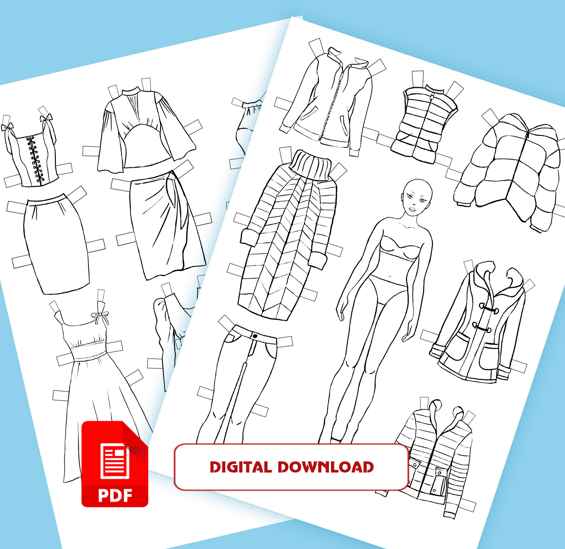Coloring Paper Doll — DIY Clothes & Printable Activity | Digital ...