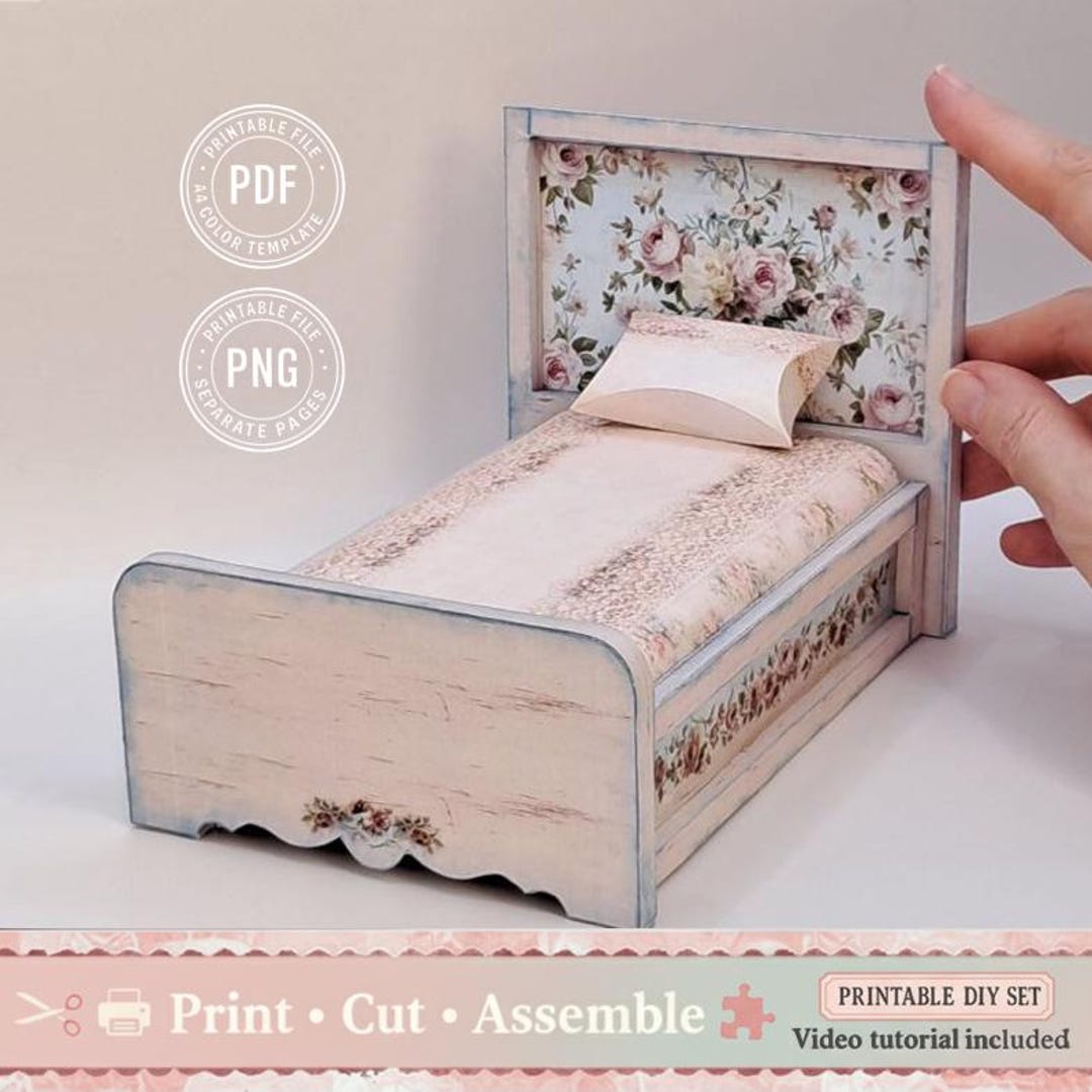 Miniature Bed Template 1:12 Scale, Printable Dollhouse Furniture PDF ...
