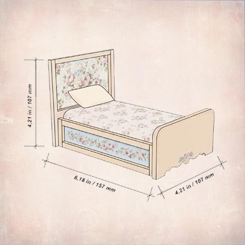 Miniature Bed Template 1:12 Scale, Printable Dollhouse Furniture PDF ...