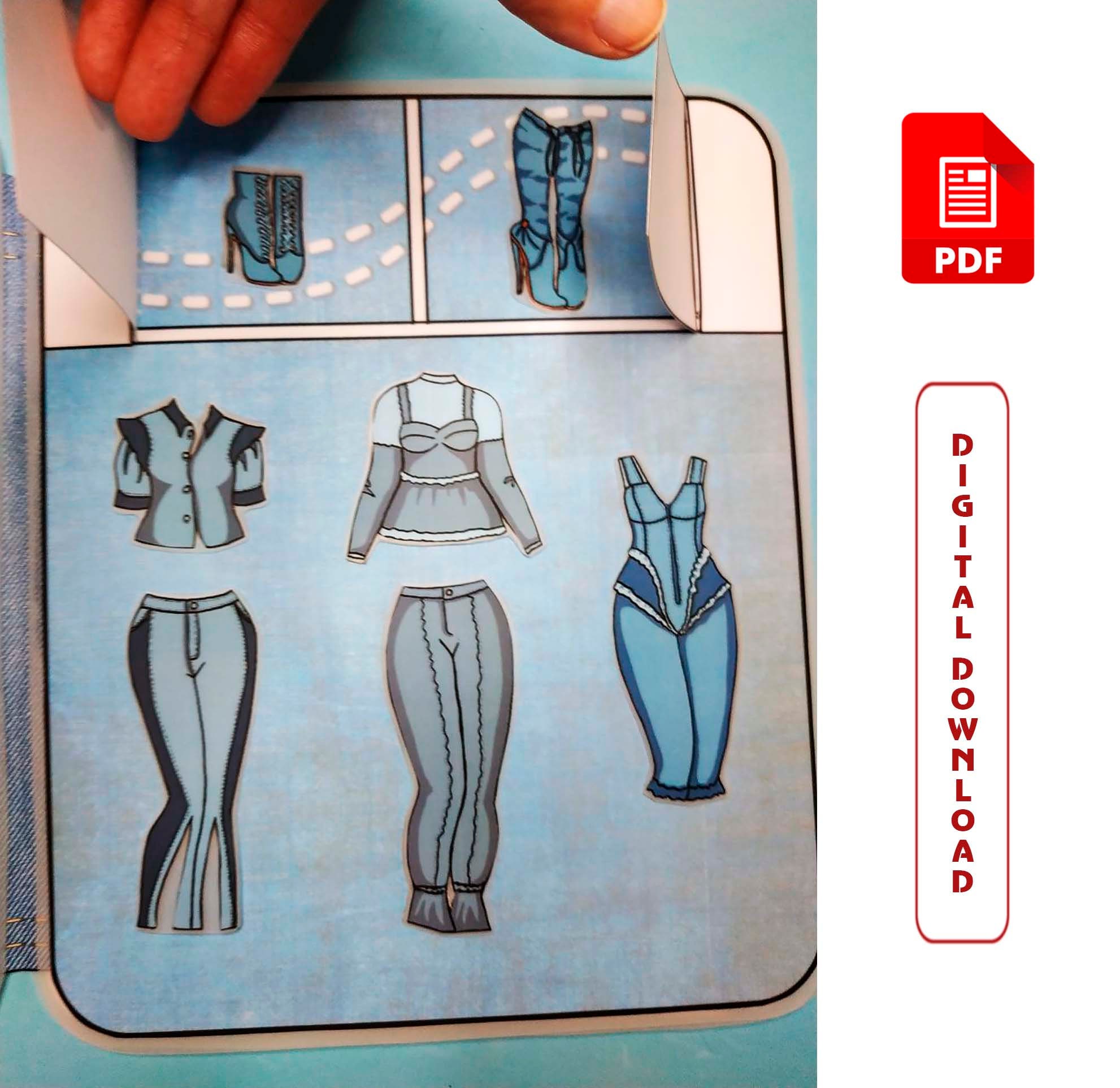 Denim Paper Wardrobe. Doll Paper Dress Up. Busy Book. Quiet Book. Cut ...