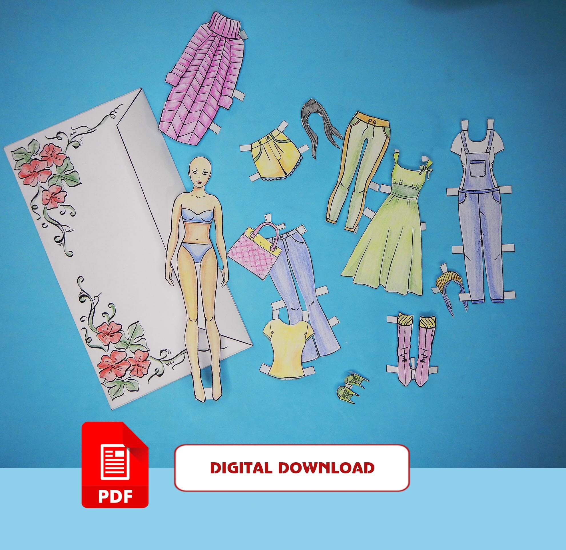 Coloring Paper Doll — DIY Clothes & Printable Activity | Digital ...
