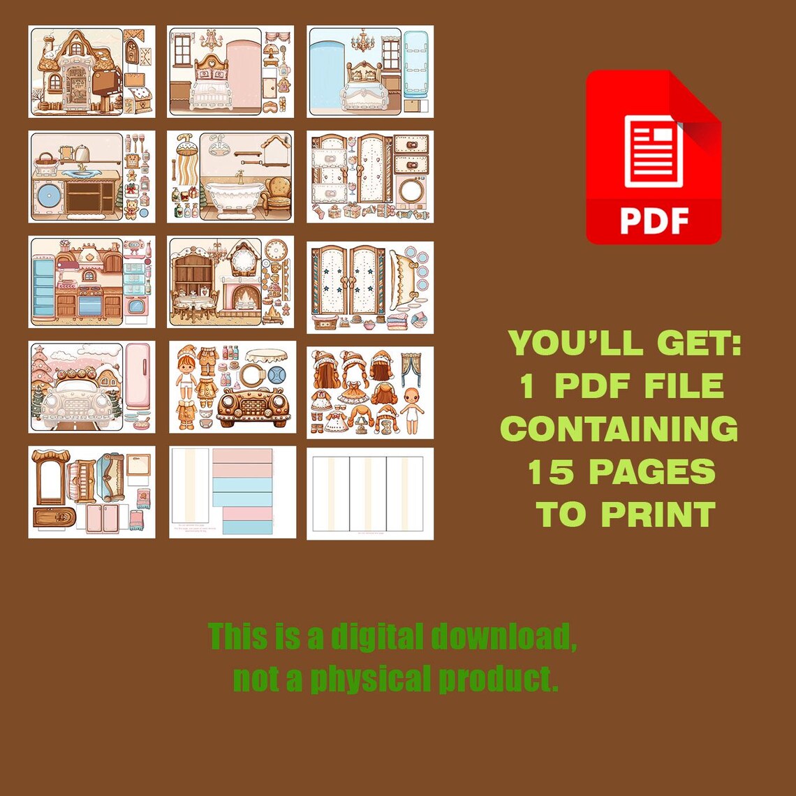 Gingerbread Paper Doll House: Printable Holiday Craft for Kids (digital ...