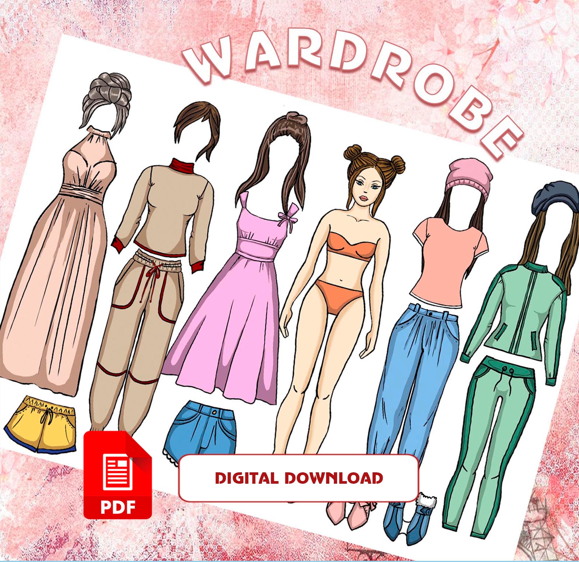 Printable Paper Wardrobe Doll. Doll Dress Up. Paper Clothes. Quiet Book. Cut Out Paper Doll. DIY ...