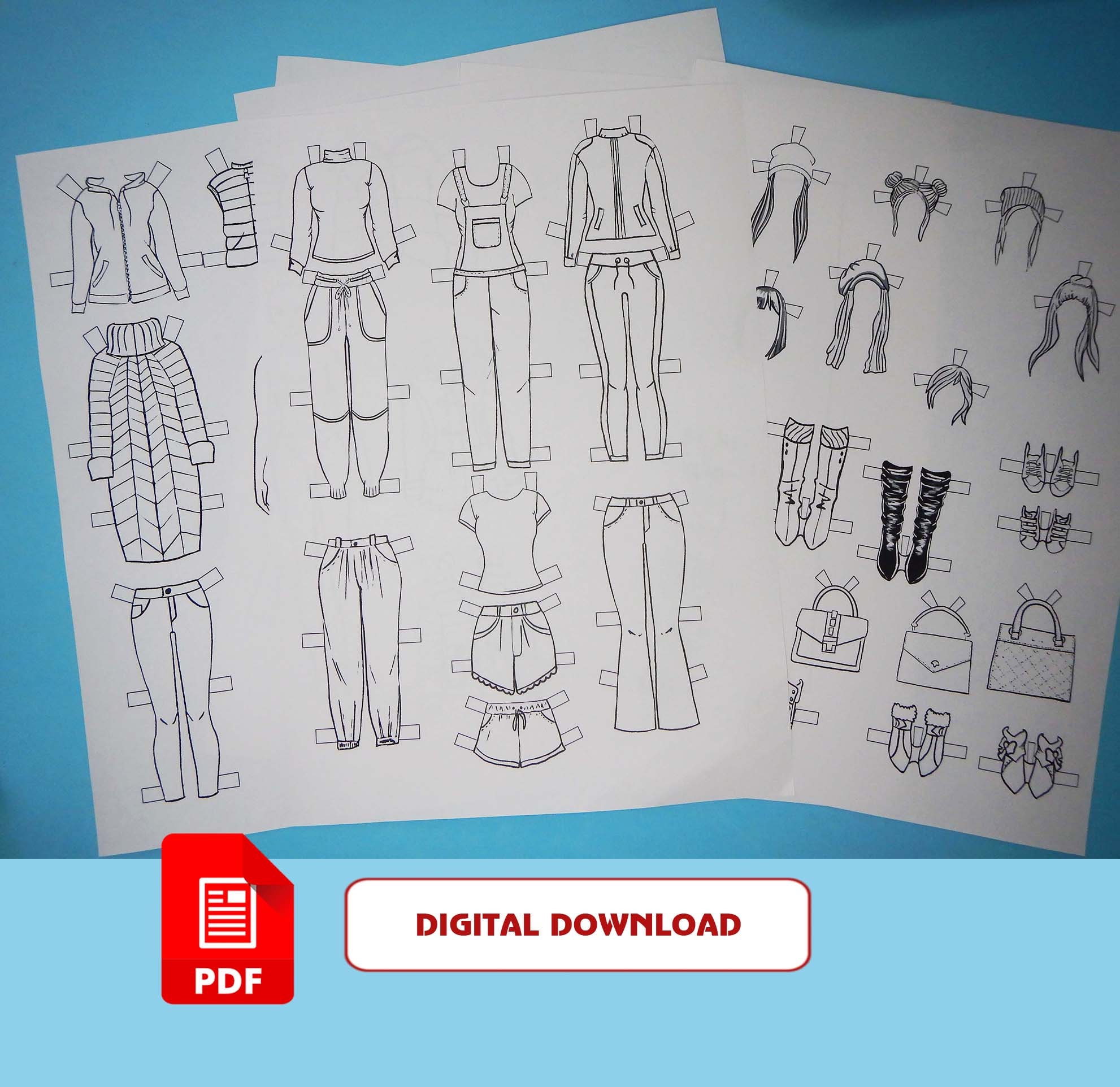 Coloring Paper Doll — DIY Clothes & Printable Activity | Digital ...