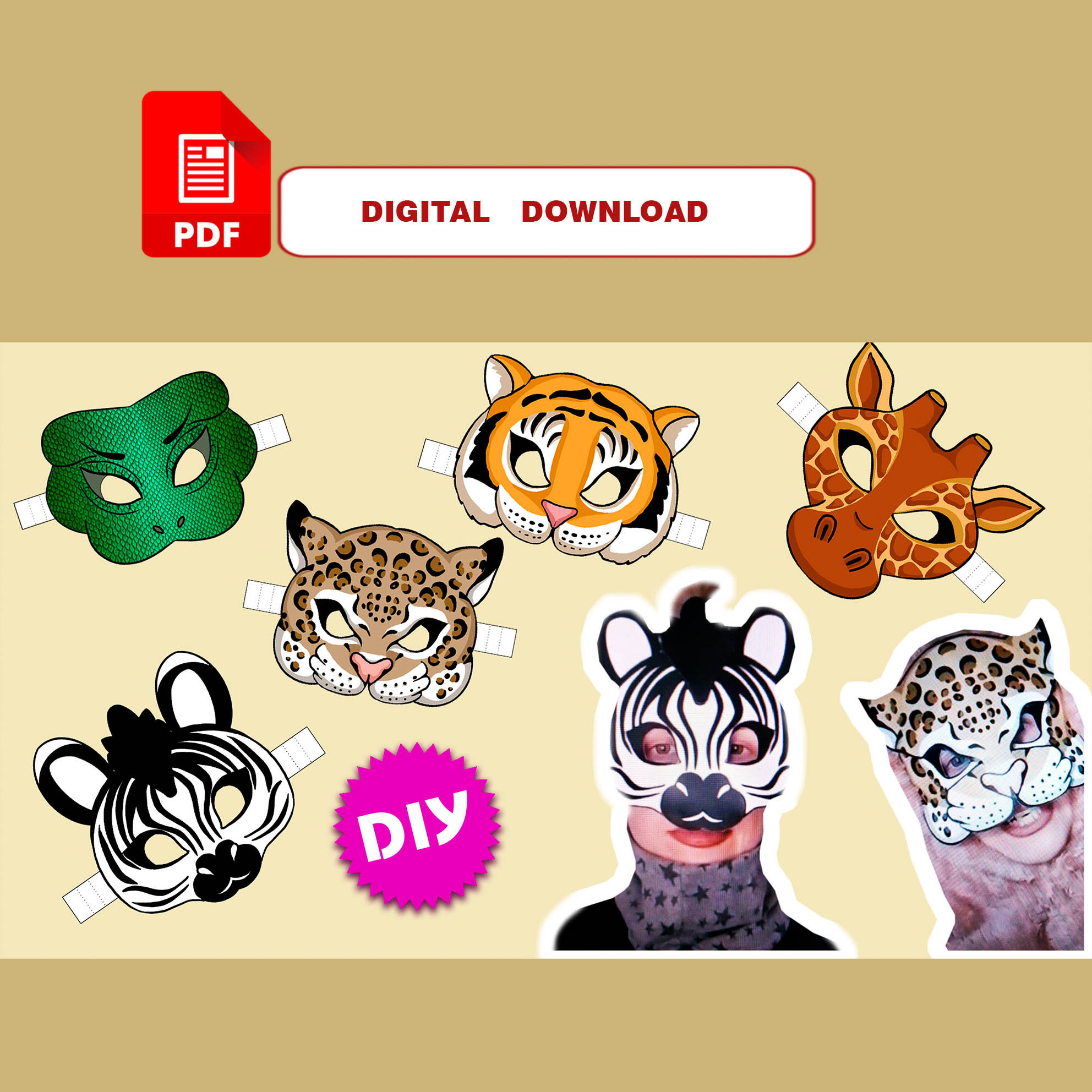 Printable Form DIY. Paper Masks. Masks for Coloring. 5 Masks - Tiger ...
