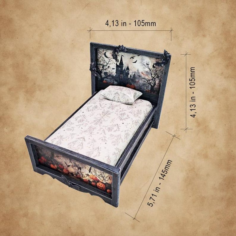 Halloween Paper Bed Template – DIY Miniature Furniture for Crafting ...