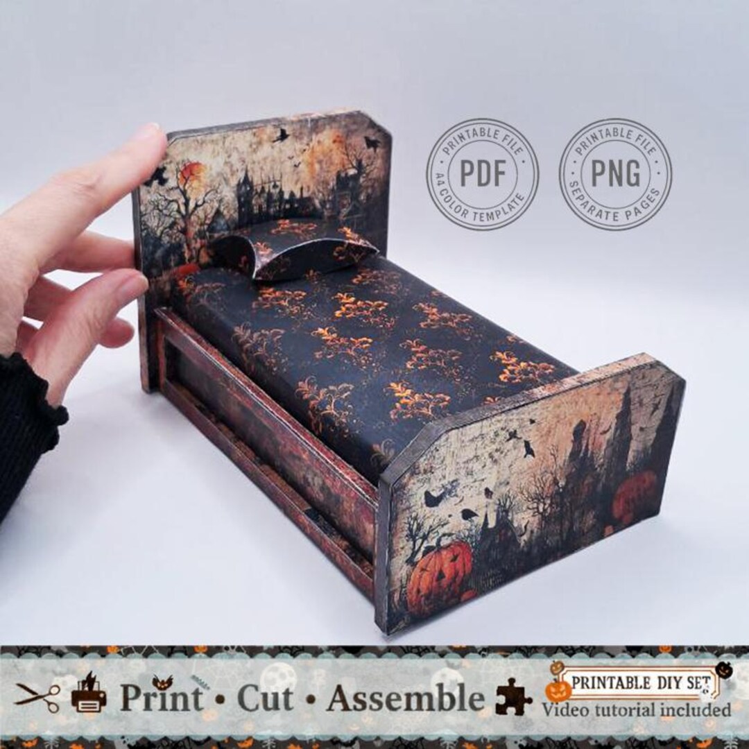 Halloween Miniature Bed Template – DIY Printable Dollhouse Furniture ...