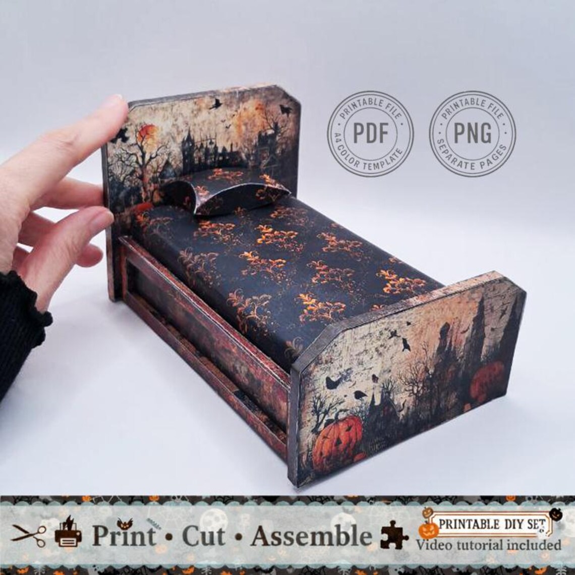 Halloween Miniature Bed Template – DIY Printable Dollhouse Furniture ...