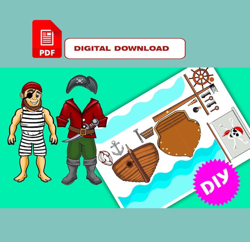 Paper Pirate. Printable Pirates' Ship. Quiet Book. DIY Busy Book. PDF ...