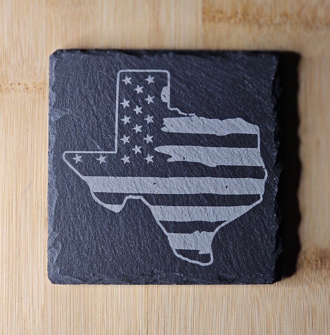 Texas With the American Flag Slate Coaster - Etsy