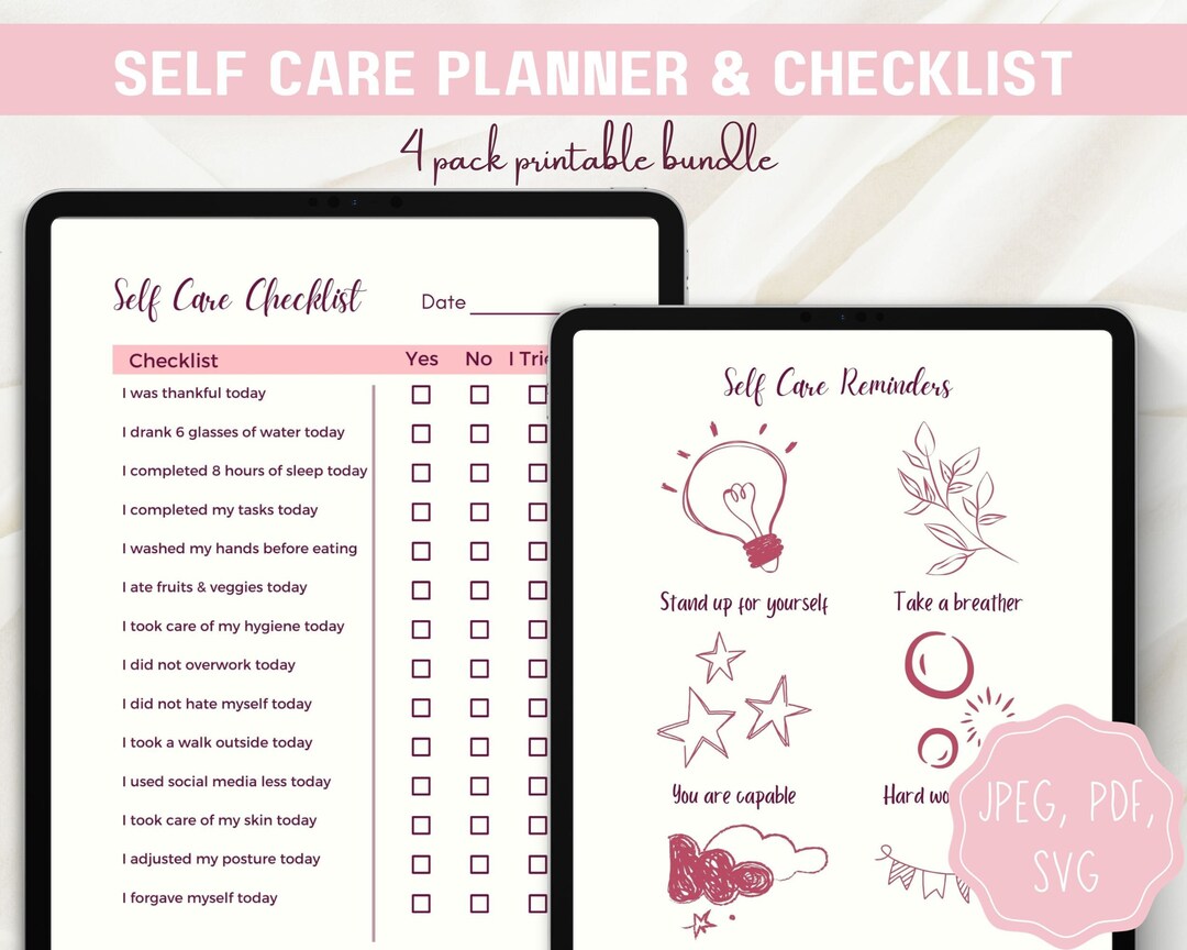 Self Care Daily Checklist & Planner, Self Care Digital Tracker and ...