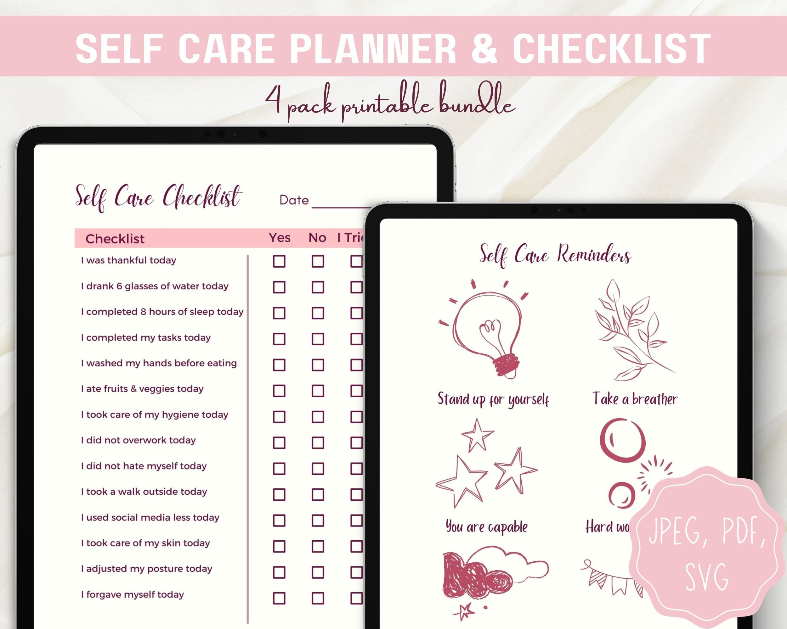 Self Care Daily Checklist & Planner, Self Care Digital Tracker and ...