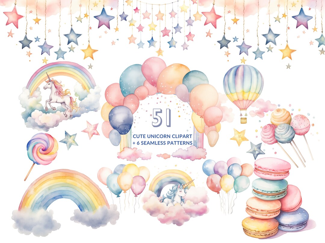 Cute Unicorn Clipart, Unicorn Png, Magic Unicorn Clipart, Instant ...