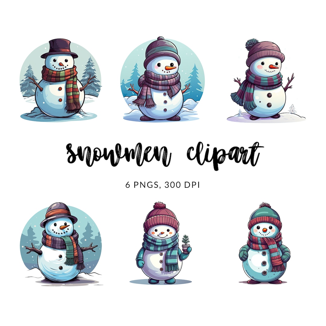 6 Cute Snowmen Clipart for Christmas Gifts and Decorations - Etsy