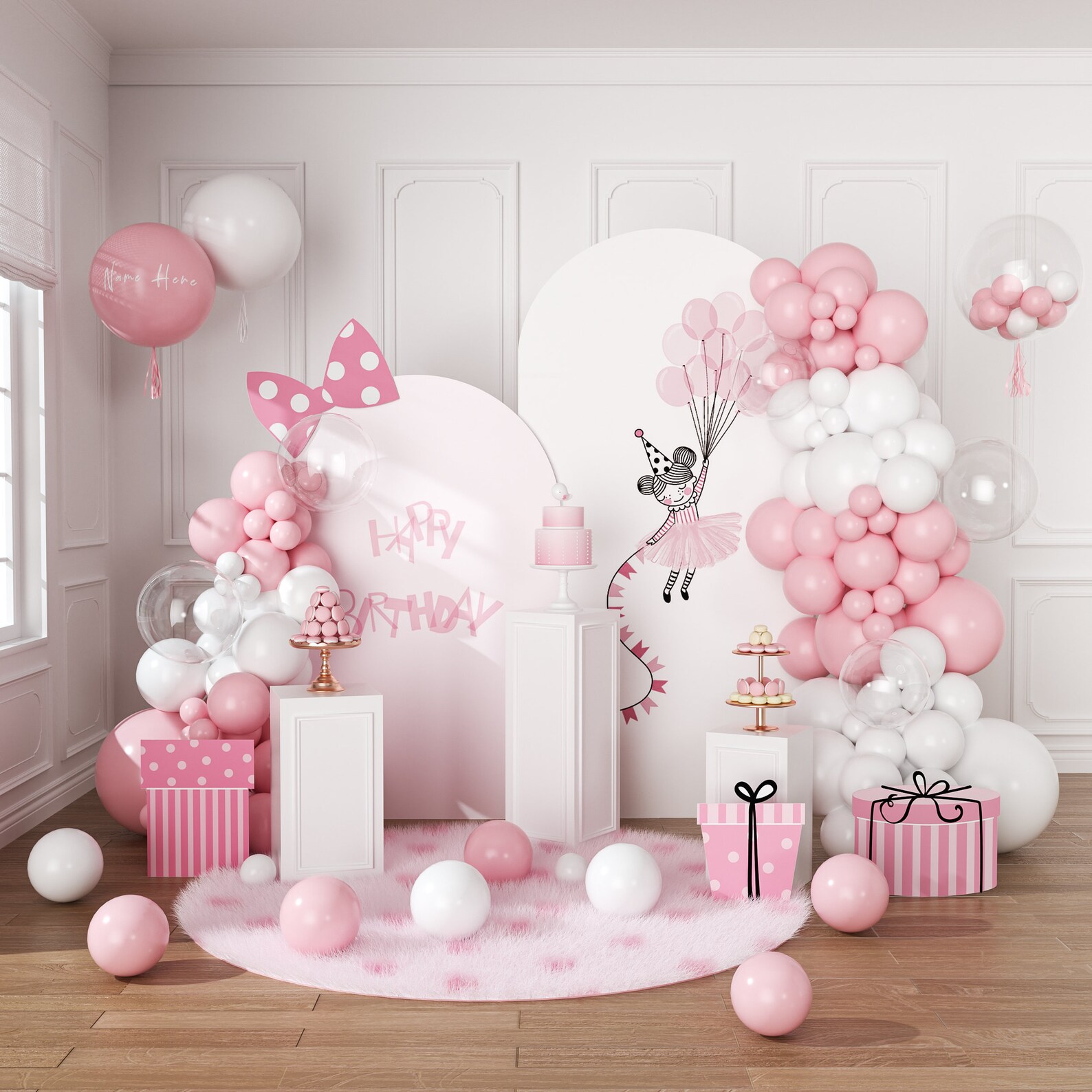 Pink Ballerina Theme Kids' Birthday Party Backdrops Set With a ...