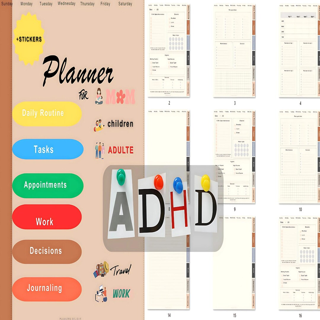 Custom ADHD Planner for Moms, Adults, and Kids Undated & for Every Year ...