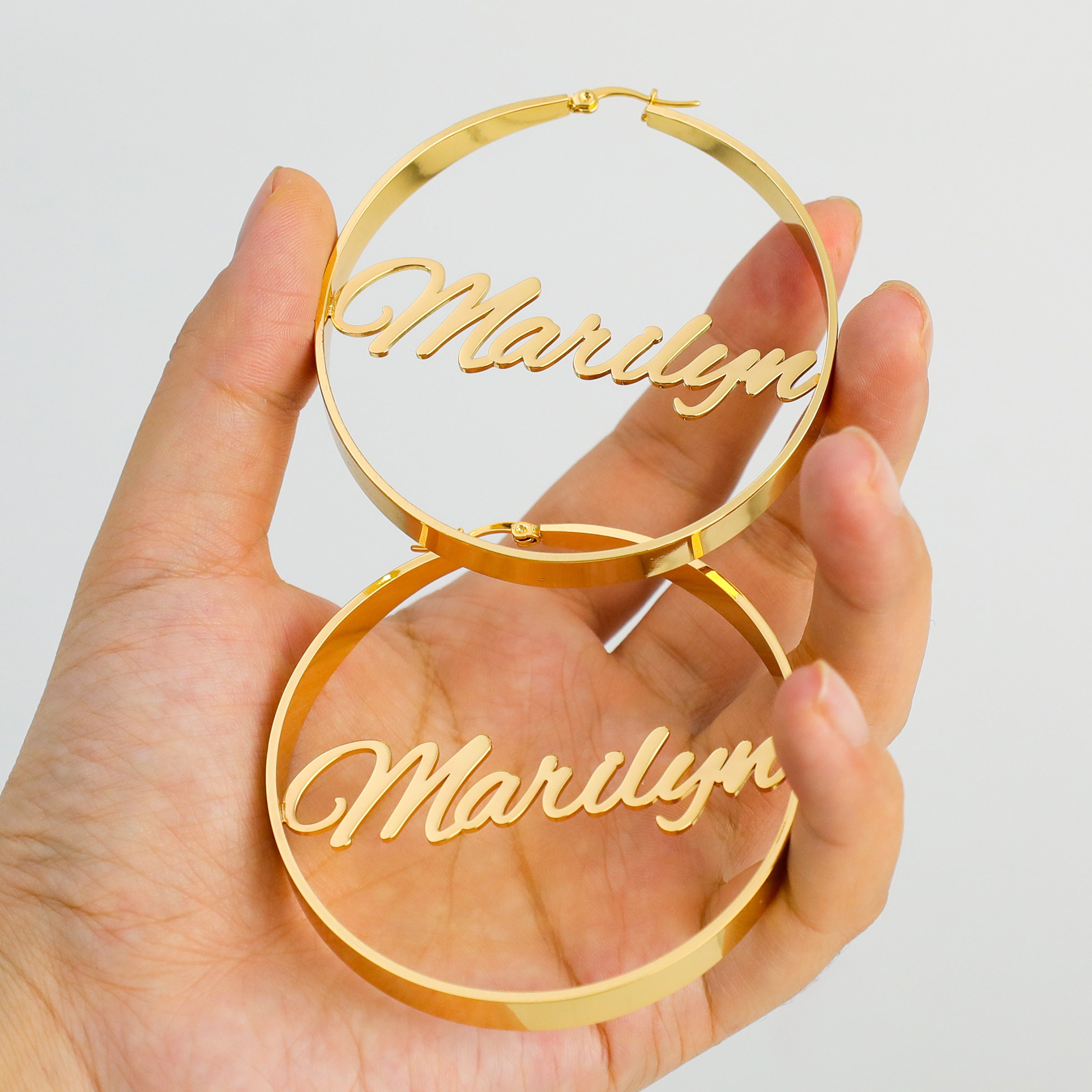 Custom Hoop Earrings, Name Earrings, Chunky Hoop Earrings, Personalized ...