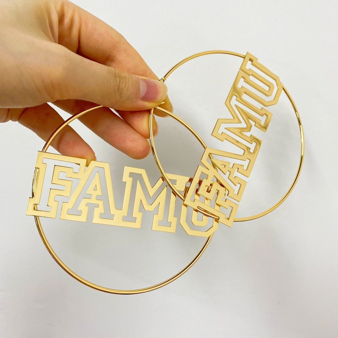 New Nameplate Hoop Earrings, Custom Name Earrings, Gold Hollow Earrings ...