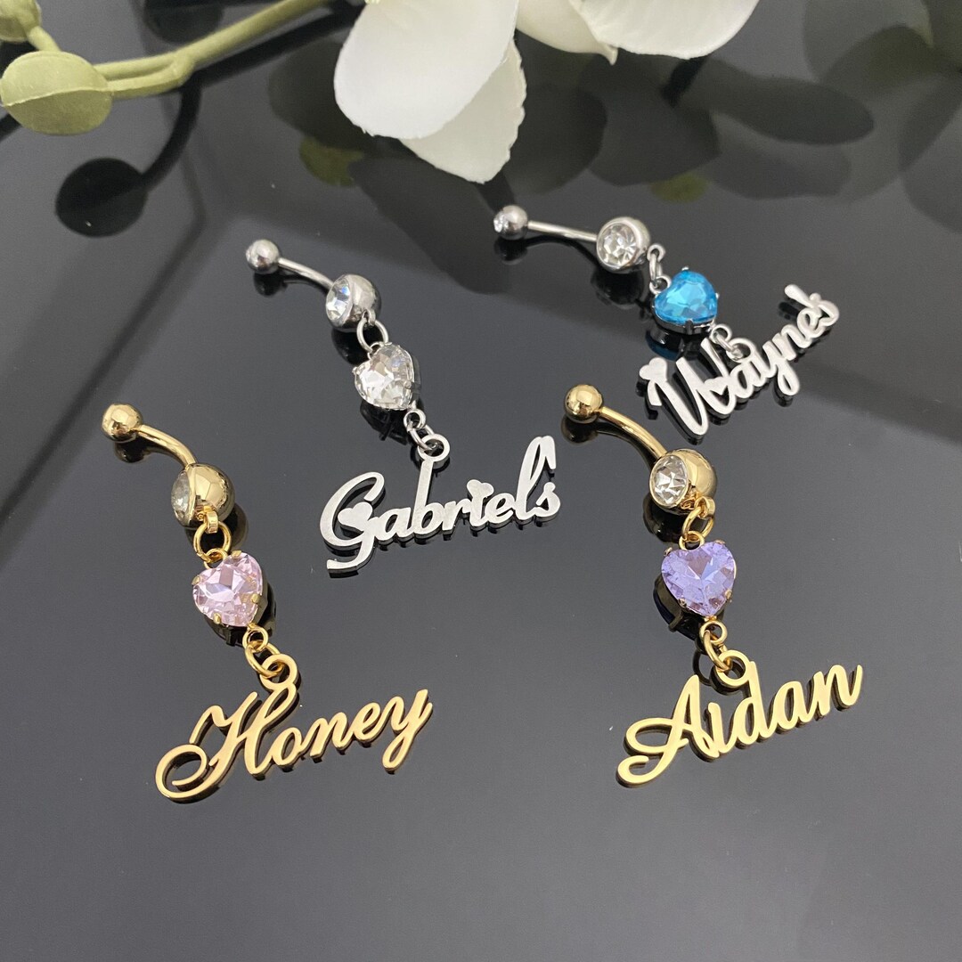 Custom Birthstone Name Belly Rings, Body Jewelry Belly Rings, Gold Name ...