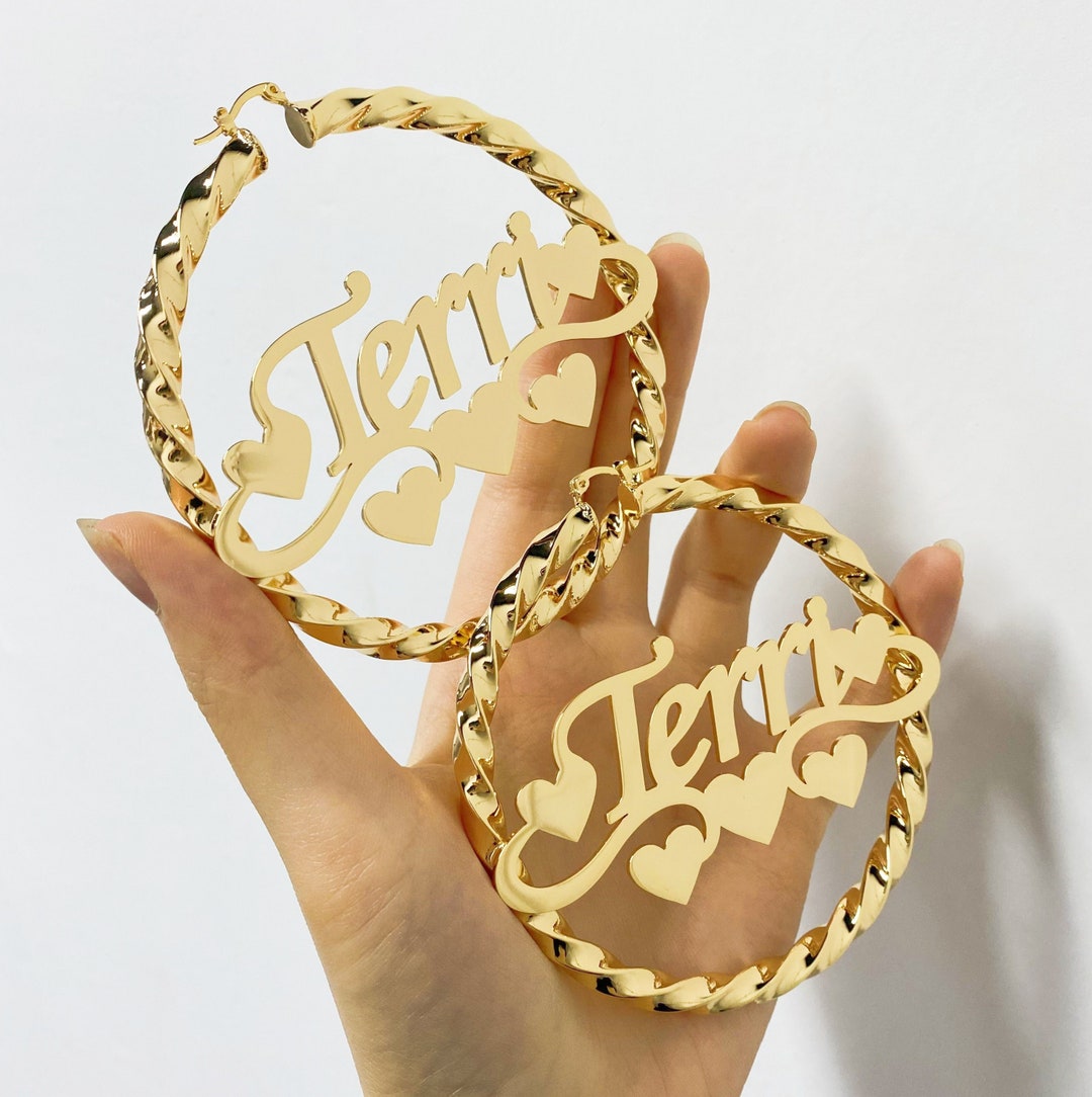 Personalized Hoop Earring, Custom Name Earring, Big Twist Hoop Earrings ...
