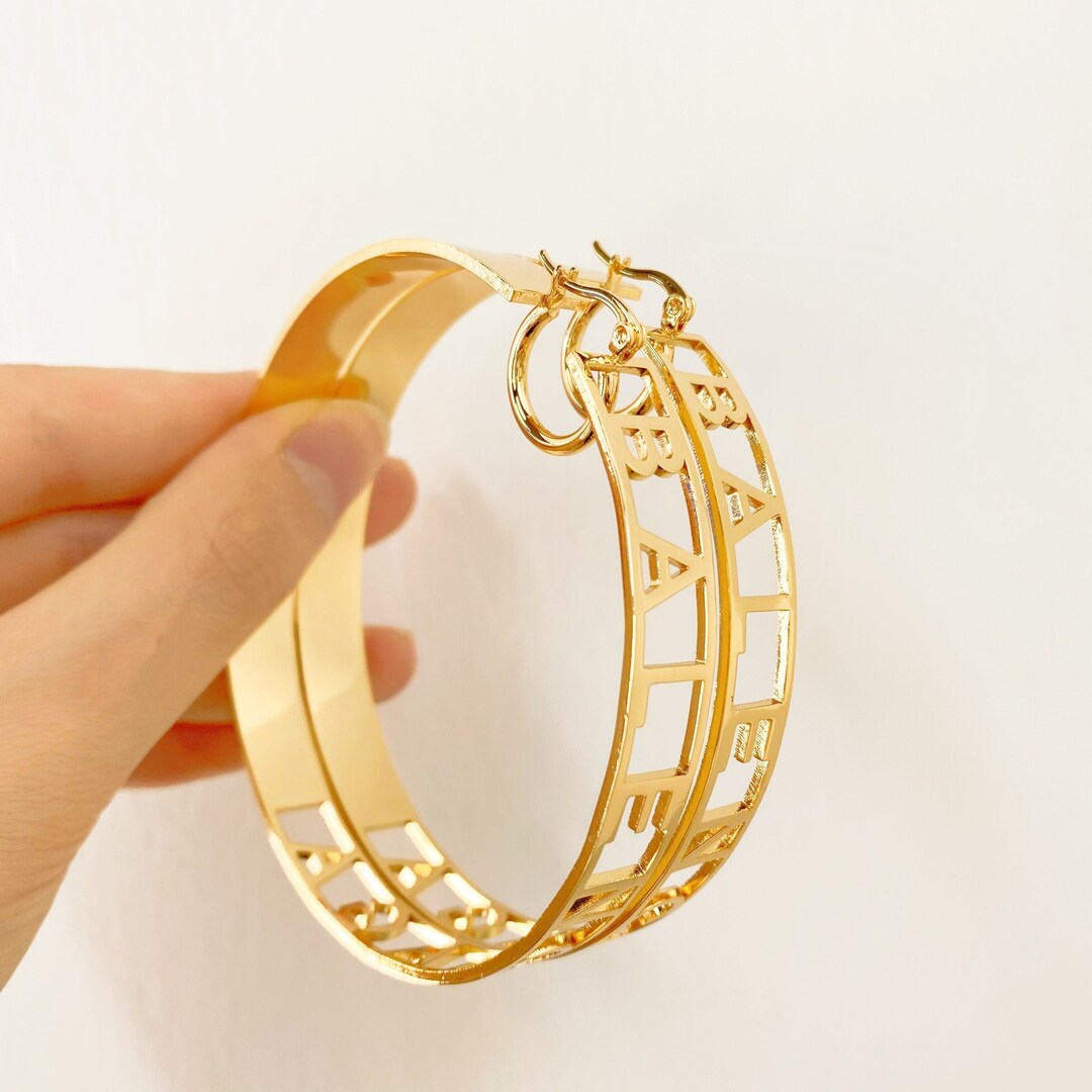 Custom Hoop Earrings, Letter Hoop Earrings, Hollow Name Earrings, Large ...