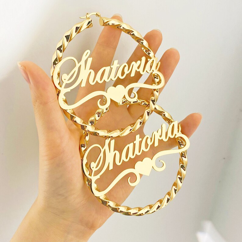 Personalized Hoop Earring, Custom Name Earring, Name Twist Hoop, Name ...