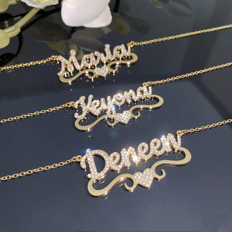 Personalized Diamond Name Necklace With Heart: 18k Gold, Bling ...