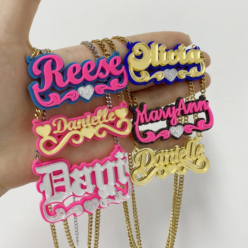 Acrylic Name Plate Necklace: Personalized Colorful Nameplate Jewelry - Etsy