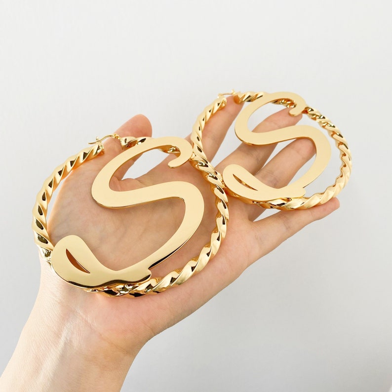 Initial Letter Earrings, Custom Letter Hoops, Larger Twist Hoop ...