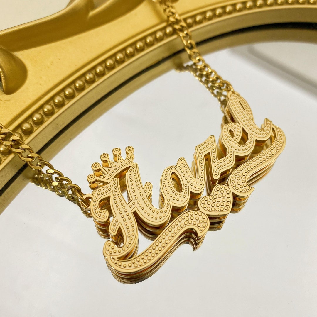 Nameplate Necklace With Crown, Double Plate 3D Name Necklace, Custom ...
