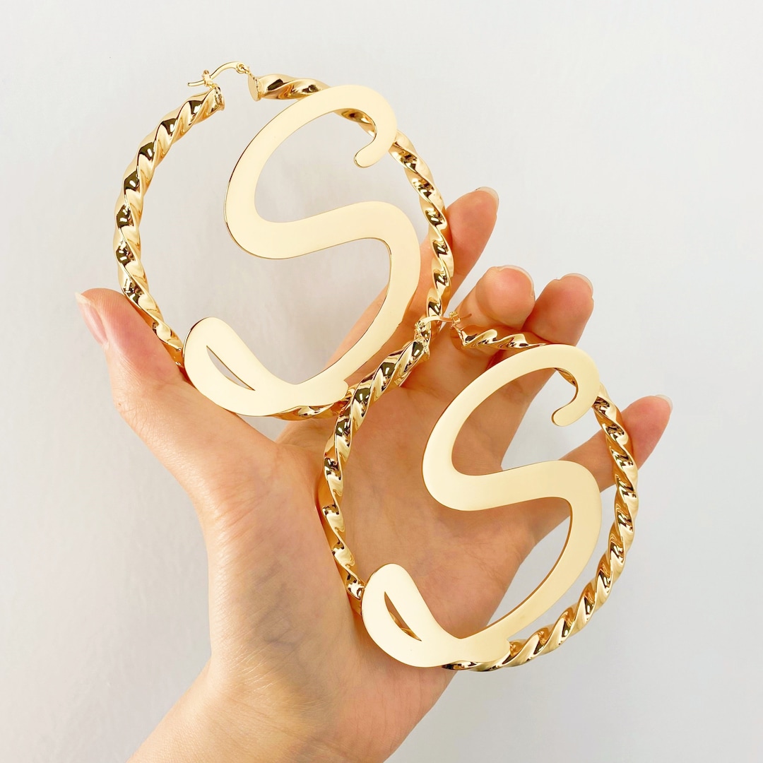 Initial Letter Earrings, Custom Letter Hoops, Larger Twist Hoop ...