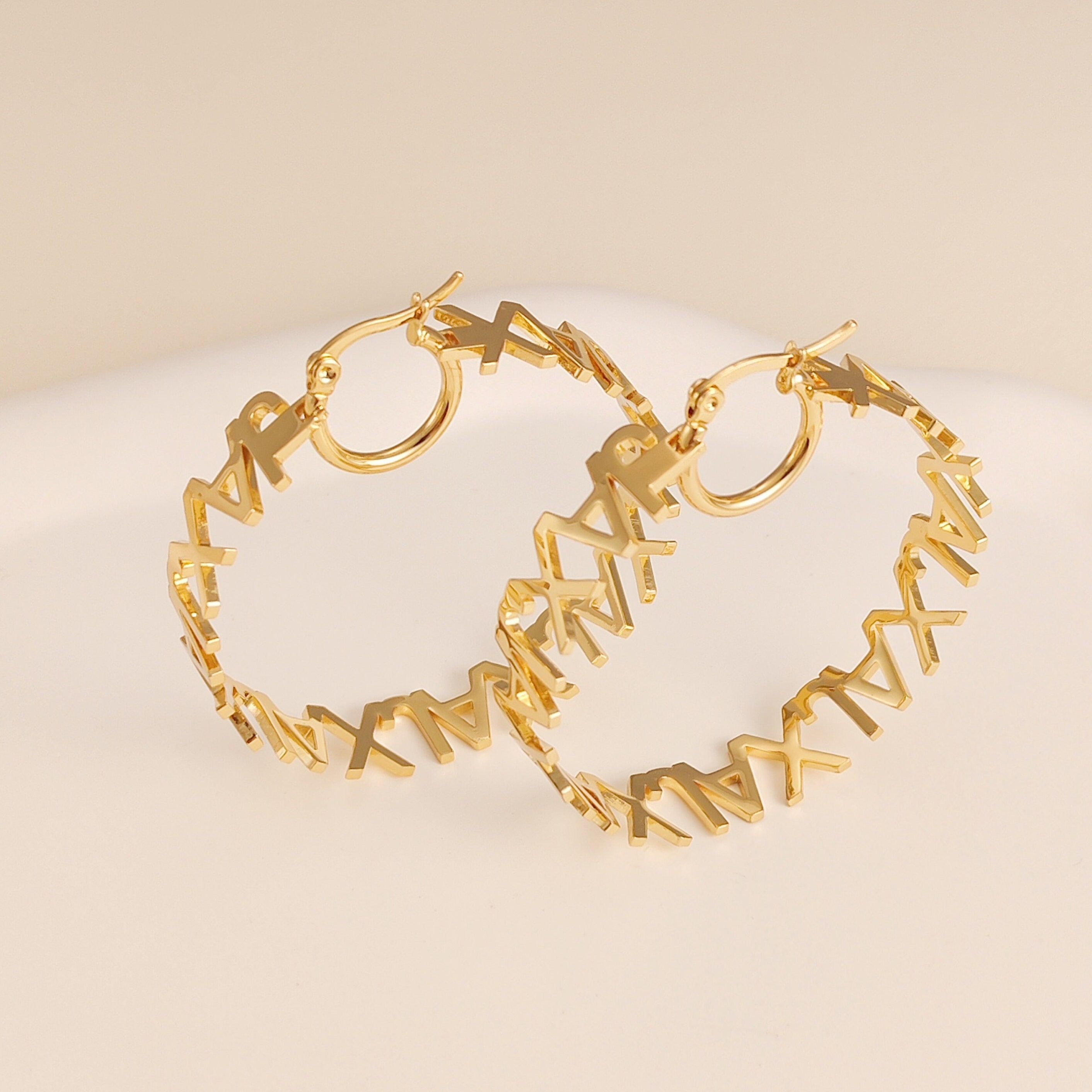 Custom Hoop Letter Earrings, Large Hoop Earring, Personalized Name ...