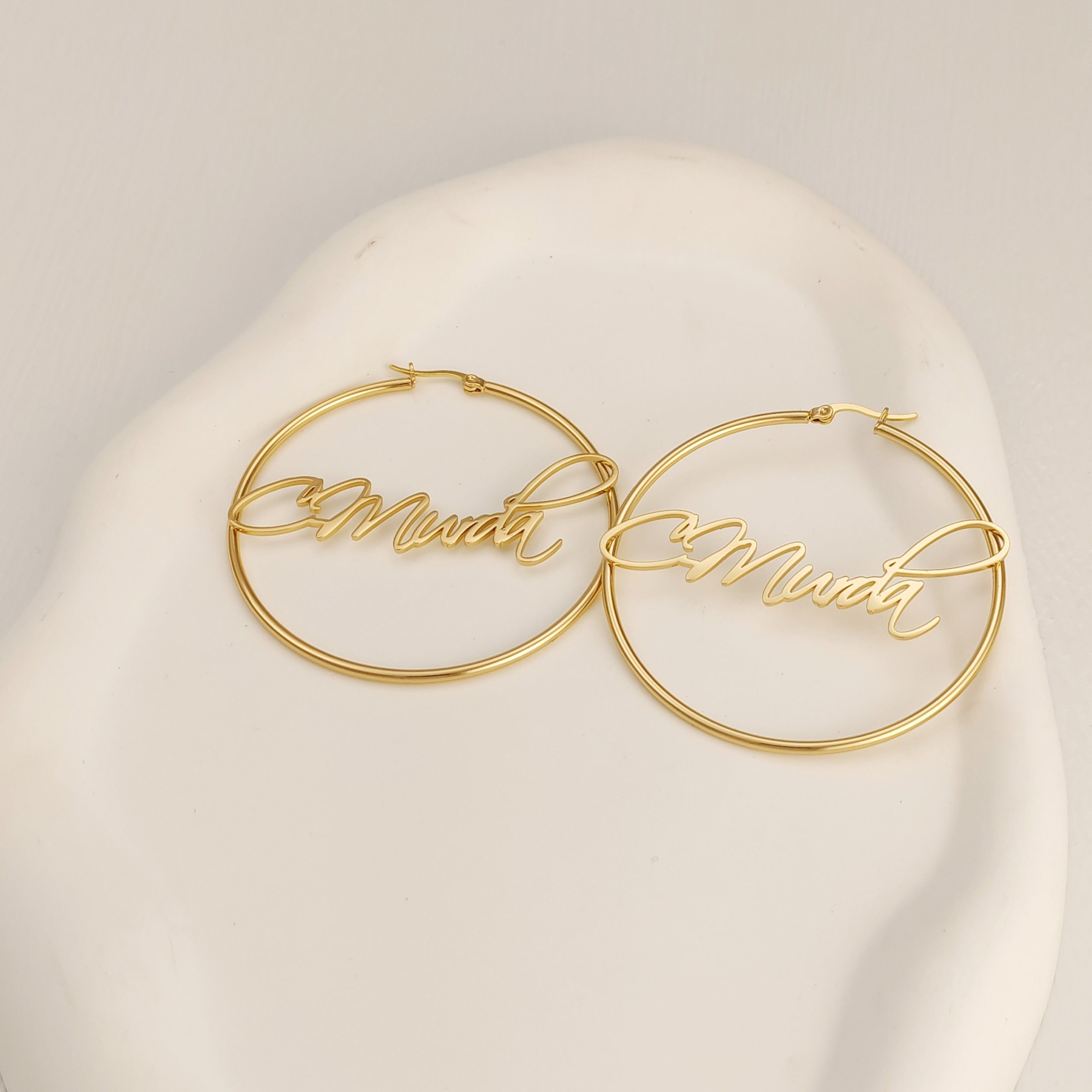 Hoop Earrings, Custom Name Earrings, Minimalist Name Hoop Earrings ...