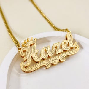 Nameplate Necklace With Crown, Double Plate 3D Name Necklace, Custom ...