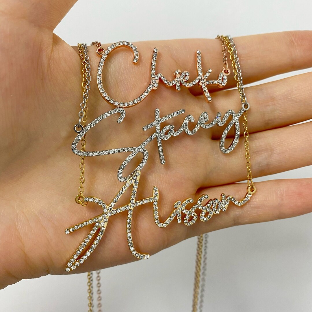 Cursive Name Diamond Necklace, Custom Name Necklace, Bling Name ...
