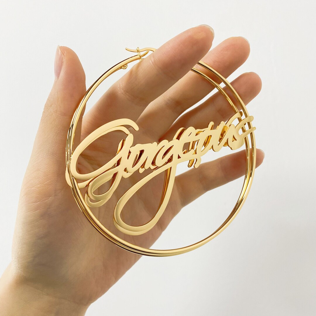 Personalized Hoop Earrings: Minimalist Name Hoops, 18K Gold Custom ...