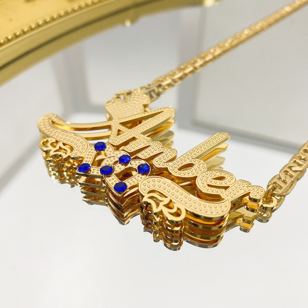 18K Gold Custom Name Necklace: Personalized Birthstone Jewelry - Etsy